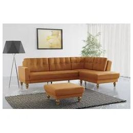 Sit & More Ecksofa SIT & MORE "Orient 5 V L-Form" Sofas Gr. B/H/T: 298cm x 90cm x 198cm, Samtoptik, Ottomane rechts, ohne Bettfunktion-ohne Bettkasten, goldfarben (gold) mit Strass-Stein, wahlweise Bettfunktion und Bettkasten