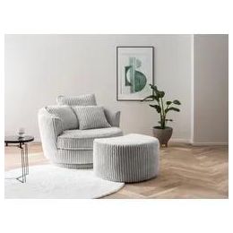 Drehsessel LEONIQUE "MAISIE, Love Seat XXL Lese-Sessel, Big-Sessel mit Hocker" Sessel Gr. Cord, B/H/T: 120cm x 86cm x 173cm, grau (hellgrau) Set in MEGA CORD und Web-Velours, drehbar 360 Grad