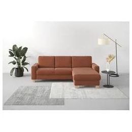 Ecksofa Home Affaire "Summer L-Form" Sofas Gr. B/H/T: 249 cm x 91 cm x 164 cm, Feincord, Recamiere rechts, ohne Bettfunktion-ohne Bettkasten-mit Federkern, rosegold (kupfer) mit Recamiere, oder ohne Bettfunktion und Bettkasten, Cord-Bezug