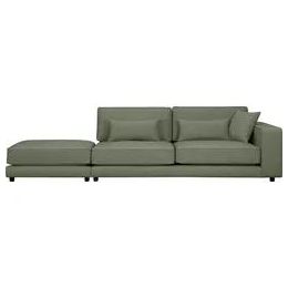 Ottomane OTTO products "Grenette" Sofas Gr. B/H/T: 291cm x 77cm x 102cm, Samtoptik recycelt, Armlehne rechts, grün Modulsofa, im Baumwoll-Leinenmix oder aus recycelten Stoffen