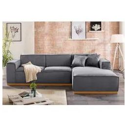 Ecksofa Home Affaire "Terry L-Form" Sofas Gr. B/H/T: 274cm x 75cm x 165cm, Luxus-Microfaser, Recamiere rechts, Ecksofa frei im Raum stellbar, grau Ecksofa Möbel Polstermöbel Sofas mit offener Kedernaht und Holzuntergestell