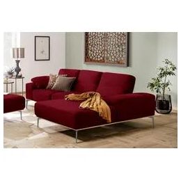 Ecksofa W.Schillig "run" Sofas Gr. B/H/T: 279cm x 88cm x 178cm, Flachgewebe W82, Recamiere rechts, mit Sitztiefenverstellung, rot (merlot w82) mit elegantem Holzsockel, Füße in Silber matt, Breite 279 cm