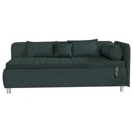 Schlafsofa Alina "Kiana" Sofas Gr. B/H/T: 207 cm x 80 cm x 102,5 cm, Struktur, Armlehne rechts, grün (blaugrün tmd 16) Liegefläche 90200 cm oder 100200 cm, Bettkasten, Zierkissen-Set