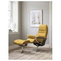 Relaxsessel stressless "Sunrise" Sessel Gr. ROHLEDER Stoff Q2 FARON, Cross Base Wenge, Relaxfunktion-Drehfunktion-PlusTMSystem-Gleitsystem-BalanceAdaptTM, B/H/T: 79cm x 103cm x 73cm, gelb (yellow q2 faron) mit Hocker, Cross Base, Größe S, M & L, Holzakzent Wenge