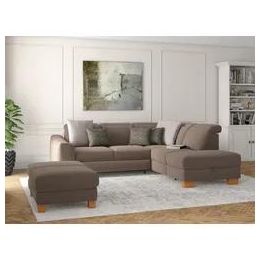 Sit & More Ecksofa SIT & MORE "Dundee L-Form" Sofas Gr. B/H/T: 263cm x 86cm x 219cm, Luxus-Microfaser Paris, Ottomane rechts, mit Kopfteilverstellung-mit Bettfunktion-mit Stauraum, grau (taupe) mit Federkern und Massivholzfüßen, wahlweise Kopfteilverstellung