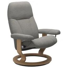 Relaxsessel stressless "Consul" Sessel Gr. ROHLEDER Stoff Q2 FARON, Classic Base Eiche, PlusTMSystem-Gleitsystem-Relaxfunktion-Drehfunktion-Kopfstützenverstellung-Rückteilverstellung, B/H/T: 76cm x 100cm x 71cm, grau (grey q2 faron) mit Classic Base, Größe M, Gestell Eiche