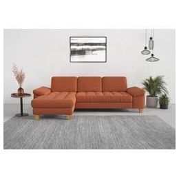 Sit & More Ecksofa SIT & MORE "Westham L-Form" Sofas Gr. B/H/T: 275cm x 88cm x 172cm, Struktur weich, Recamiere links, ohne Bettfunktion-ohne Bettkasten-ohne Armlehnfunktion-ohne Sitztiefenverstellung, orange (terra) mit Recamiere, oder ohne Bettfunktion, Bettkasten, Füße Eiche