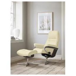 Relaxsessel stressless "Sunrise" Sessel Gr. Leder PALOMA, Cross Base Wenge, Relaxfunktion-Drehfunktion-PlusTMSystem-Gleitsystem-BalanceAdaptTM, B/H/T: 79cm x 103cm x 73cm, beige (vanilla paloma) mit Hocker, Cross Base, Größe S, M & L, Holzakzent Wenge