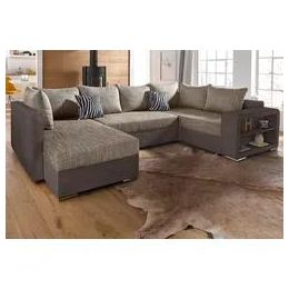 Wohnlandschaft Collection AB "John U-Form" Sofas Gr. B/H/T: 294cm x 80cm x 92cm, Microfaser PRIMABELLE-Struktur, mit Federkern, braun (dunkelbraun/cappuccino) mit Bettfunktion, wahlweise Federkern