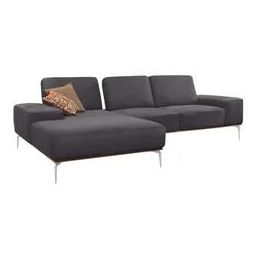 Ecksofa W.Schillig "run" Sofas Gr. B/H/T: 279cm x 88cm x 178cm, Flachgewebe W82, Recamiere links, mit Sitztiefenverstellung, grau (anthrazit w82) mit elegantem Holzsockel, Füße in Chrom glänzend, Breite 279 cm