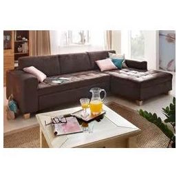 Ecksofa Home Affaire "Corby L-Form" Sofas Gr. B/H/T: 266cm x 80cm x 162cm, Microfaser MELROSE, Recamiere rechts, mit Bettfunktion-mit Bettkasten, braun wahlweise mit Bettfunktion, Steppung auf Sitzfläche