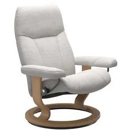 Relaxsessel stressless "Consul" Sessel Gr. Struktur fein JASMINE, Classic Base Eiche, PlusTMSystem-Gleitsystem-Relaxfunktion-Drehfunktion-Kopfstützenverstellung-Rückteilverstellung, B/H/T: 85cm x 100cm x 77cm, grau (light grey jasmine) mit Classic Base, Größe L, Gestell Eiche