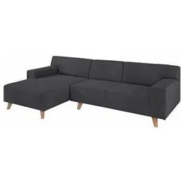 Ecksofa Tom Tailor HOME "NORDIC PURE" Sofas Gr. B/H/T: 266cm x 77cm x 151cm, Samtstoff STC, Recamiere links, schwarz (tarmac stc 19) mit Recamiere, im Retrolook, Füße Buche natur