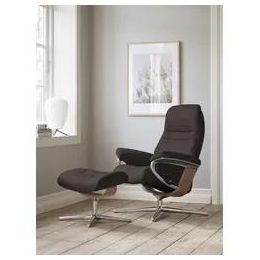 Relaxsessel stressless "Sunrise", braun (chocolate paloma), B:79cm H:103cm T:73cm, Leder PALOMA: PALOMA ist ein durchgefärbtes Semianilin-Möbelleder mit natürlicher Narbung., Sessel, mit Cross Base, Größe S, M & L, Holzakzent Eiche