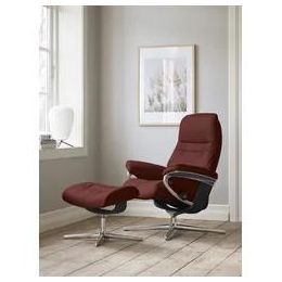 Relaxsessel stressless "Sunrise" Sessel Gr. Leder PALOMA, Cross Base Schwarz, Relaxfunktion-Drehfunktion-PlusTMSystem-Gleitsystem-BalanceAdaptTM, B/H/T: 83cm x 105cm x 74cm, rot (cherry paloma) mit Hocker, Cross Base, Größe S, M & L, Holzakzent Schwarz