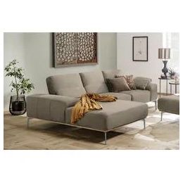 Ecksofa W.Schillig "run" Sofas Gr. B/H/T: 279cm x 88cm x 178cm, Flachgewebe W82, Recamiere links, mit Sitztiefenverstellung, beige (ecru w82) mit elegantem Holzsockel, Füße in Silber matt, Breite 279 cm