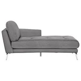 Chaiselongue W.Schillig "softy" Sofas Gr. B/H/T: 106cm x 79cm x 168cm, Chenille-Flachgewebe R66, Armlehne rechts, grau (dolphin r66) mit dekorativer Heftung im Sitz, Füße Chrom glänzend