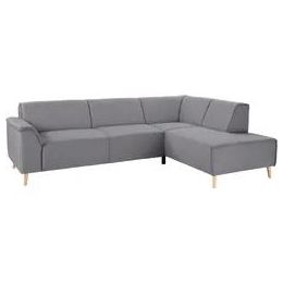 Ecksofa Andas "Janek L-Form" Sofas Gr. B/H/T: 263cm x 81cm x 191cm, Struktur weich, Ottomane rechts, ohne Funktion, grau mit Federkern und Keder in scandinavischem Design