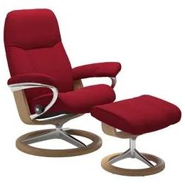 Relaxsessel stressless "Consul" Sessel Gr. ROHLEDER Stoff Q2 FARON, Signature Base Eiche, BalanceAdaptTM-PlusTMSystem-Gleitsystem-Relaxfunktion-Drehfunktion-Kopfstützenverstellung-Rückteilverstellung, B/H/T: 78cm x 97cm x 70cm, rot (red q2 faron) mit Hocker, Signature Base, Größe S, Gestell Eiche