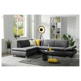 Ecksofa Max Winzer "Toulouse modern und bequem, aktuelles Design, hoher Sitzkomfort" Sofas Gr. B/H/T: 271cm x 75cm x 190cm, Samtvelours, Ottomane links, grau (anthrazit) mit klappbaren Armlehnen, Breite 271 cm