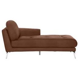 Chaiselongue W.Schillig "softy", braun (copper r66), B:106cm H:79cm T:168cm, Chenille-Flachgewebe R66 (85% Polyester, 15% Nylon), Velourgewebe V41 (100% Polyester), Longlife Xtra-Leder Z59: Glattleder mit modischer Prägung. Hautstärke 0, 9 - 1, 1 mm, Sofas, mit dekorativer Heftung im Sitz, Füße Chrom glänzend