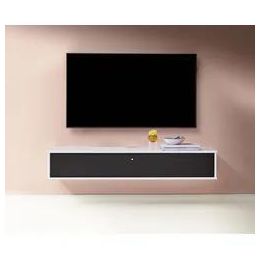 TV-Board HAMMEL FURNITURE "Mistral Fernsehschrank, Medienmöbel, Hängend" Sideboards Gr. B/H/T: 133 cm x 23 cm x 32,5 cm, schwarz-weiß (weiß lackiert, schwarz stoff) mit Klapptür Akustikstoff, Lowboard, Breite: 133 cm