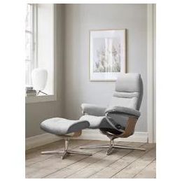 Relaxsessel stressless "Sunrise" Sessel Gr. ROHLEDER Stoff Q2 FARON, Cross Base Eiche, Relaxfunktion-Drehfunktion-PlusTMSystem-Gleitsystem-BalanceAdaptTM, B/H/T: 92 cm x 105 cm x 80 cm, grau (light grey q2 faron) mit Cross Base, Größe S, M & L, Holzakzent Eiche