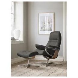 Relaxsessel stressless "Sunrise" Sessel Gr. Leder PALOMA, Cross Base Eiche, Relaxfunktion-Drehfunktion-PlusTMSystem-Gleitsystem-BalanceAdaptTM, B/H/T: 92cm x 105cm x 80cm, grau (metal grey paloma) mit Cross Base, Größe S, M & L, Holzakzent Eiche