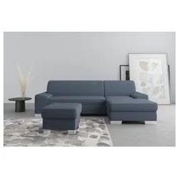 Ecksofa DOMO collection "Anzio L-Form" Sofas Gr. B/H/T: 271cm x 85cm x 160cm, Feinstruktur, Recamiere rechts, Ohne Funktion-Mit Federkern, blau wahlweise mit Bettfunktion und Federkern