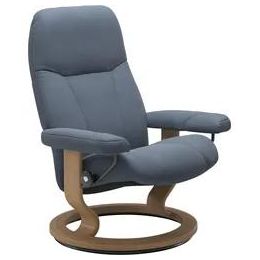 Relaxsessel stressless "Consul" Sessel Gr. Leder PALOMA, Classic Base Eiche, PlusTMSystem-Gleitsystem-Relaxfunktion-Drehfunktion-Kopfstützenverstellung-Rückteilverstellung, B/H/T: 85cm x 100cm x 77cm, blau (sparrow blue paloma) mit Classic Base, Größe L, Gestell Eiche