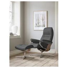 Relaxsessel stressless "Sunrise" Sessel Gr. Leder BATICK, Cross Base Eiche, Relaxfunktion-Drehfunktion-PlusTMSystem-Gleitsystem-BalanceAdaptTM, B/H/T: 92cm x 105cm x 80cm, grau (wild dove batick) mit Cross Base, Größe S, M & L, Holzakzent Eiche