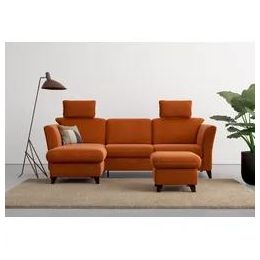 Ecksofa Home Affaire "Trelleborg L-Form" Sofas Gr. B/H/T: 249 cm x 86 cm x 162 cm, Feincord, Recamiere links, mit Bettfunktion-mit Bettkasten, rosegold (kupfer) wahlweise mit Bettfunktion und Bettkasten, inkl. Federkern-Polsterung