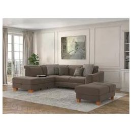 Sit & More Ecksofa SIT&MORE "Dundee L-Form" Sofas Gr. B/H/T: 263 cm x 86 cm x 219 cm, Luxus-Microfaser Paris, Ottomane links, mit Kopfteilverstellung-mit Bettfunktion-mit Stauraum, grau (taupe) mit Federkern und Massivholzfüßen, wahlweise Kopfteilverstellung