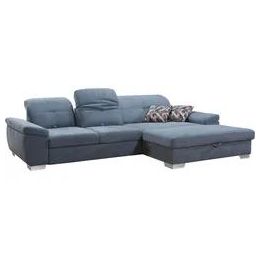 Ecksofa Alina "Tessa" Sofas Gr. B/H/T: 300 cm x 91 cm x 199 cm, Struktur fein XBO, Recamiere rechts, mit Sitztiefenverstellung-ohne Bettfunktion-ohne Bettkasten, blau (blaugrau xbo 26) inkl. Sitztiefenverstellung, wahlweise mit Bettfunktion und Bettkasten