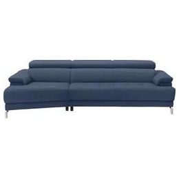 Ecksofa Egoitaliano "Soul, extravagantes Designsofa, Megasofa, super bequem, tolle Details" Sofas Gr. B/H/T: 246cm x 99cm x 140cm, Leder BULL, Recamiere links, blau (tide) mit Trapez-Abschlußelement, inkl verstellbarer Kopfteile