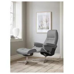 Relaxsessel stressless "Sunrise" Sessel Gr. Leder BATICK, Cross Base Schwarz, Relaxfunktion-Drehfunktion-PlusTMSystem-Gleitsystem-BalanceAdaptTM, B/H/T: 79cm x 103cm x 73cm, grau (wild dove batick) mit Hocker, Cross Base, Größe S, M & L, Holzakzent Schwarz