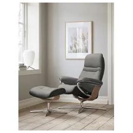 Relaxsessel stressless "Sunrise" Sessel Gr. ROHLEDER Stoff Q2 FARON, Cross Base Eiche, Relaxfunktion-Drehfunktion-PlusTMSystem-Gleitsystem-BalanceAdaptTM, B/H/T: 79cm x 103cm x 73cm, grau (grey q2 faron) mit Cross Base, Größe S, M & L, Holzakzent Eiche