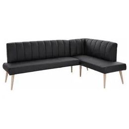 Eckbank exxpo - SOFA FASHION "Costa, moderne Rückensteppung, bequem und elegant, hoher Holzfuß" Sitzbänke Gr. B/H/T: 157cm x 92cm x 245cm, Kunstleder, Ottomane rechts, langer Schenkel links, schwarz hochwertig verarbeitet, Frei im Raum stellbar