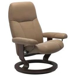 Relaxsessel stressless "Consul" Sessel Gr. Leder PALOMA, Classic Base Wenge, PlusTMSystem-Gleitsystem-Relaxfunktion-Drehfunktion-Kopfstützenverstellung-Rückteilverstellung, B/H/T: 72cm x 94cm x 70cm, braun (almond paloma) mit Classic Base, Größe S, Gestell Wenge