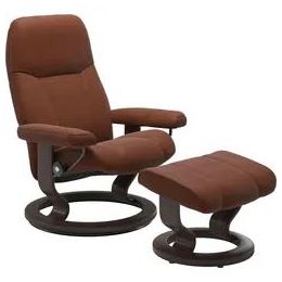 Relaxsessel stressless "Consul" Sessel Gr. Leder PALOMA, Classic Base Wenge, PlusTMSystem-Gleitsystem-Relaxfunktion-Drehfunktion-Kopfstützenverstellung-Rückteilverstellung, B/H/T: 85cm x 100cm x 77cm, braun (copper paloma) mit Hocker, Classic Base, Größe L, Gestell Wenge