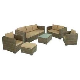 Gartenlounge-Set Garden Pleasure "MURCIA" Sitzmöbel-Sets Gr. B/H/T: 300cm x 67cm x 260cm, braun (cappuccinobraun/cremebeige + braun) mit bequemer Polsterung