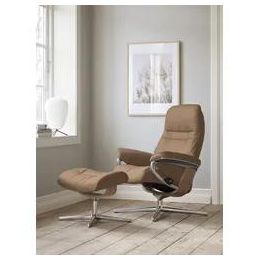 Relaxsessel stressless "Sunrise" Sessel Gr. Leder BATICK, Cross Base Eiche, Relaxfunktion-Drehfunktion-PlusTMSystem-Gleitsystem-BalanceAdaptTM, B/H/T: 83cm x 105cm x 74cm, braun (latte batick) mit Cross Base, Größe S, M & L, Holzakzent Eiche