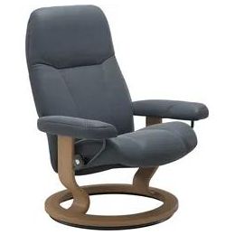 Relaxsessel stressless "Consul" Sessel Gr. Leder BATICK, Classic Base Eiche, PlusTMSystem-Gleitsystem-Relaxfunktion-Drehfunktion-Kopfstützenverstellung-Rückteilverstellung, B/H/T: 85cm x 100cm x 77cm, blau (atlantic blue batick) mit Classic Base, Größe L, Gestell Eiche