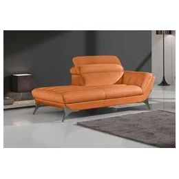 Recamiere Egoitaliano "Sueli, extravagantes Design und erstklassiger Sitzkomfort" Sofas Gr. B/H/T: 180cm x 100cm x 110cm, Leder BULL, Recamiere links, orange Solitärmöbel, hochwertiger Lederbezug, inklusive Kopfteilverstellung