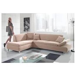 Ecksofa Max Winzer "Paris modern und elegant, komfortabler Sitzkomfort, Metallfüße" Sofas Gr. B/H/T: 272cm x 75cm x 190cm, Struktur, Ottomane links, beige (sand) mit Armlehnenverstellung, Ottomane wahlweise links oder rechts