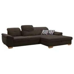 Ecksofa Alina "Nadira" Sofas Gr. B/H/T: 297cm x 91cm x 199cm, Struktur fein XBO, Recamiere rechts, ohne Bettfunktion, Stauraum, braun (dunkelbraun xbo 4) wahlweise mit Bettfunktion und Stauraum