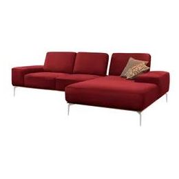 Ecksofa W.Schillig "run" Sofas Gr. B/H/T: 279cm x 88cm x 178cm, Flachgewebe W82, Recamiere rechts, mit Sitztiefenverstellung, rot (light brick w82) mit elegantem Holzsockel, Füße in Chrom glänzend, Breite 279 cm