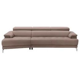 Ecksofa Egoitaliano "Soul, extravagantes Designsofa, Megasofa, super bequem, tolle Details" Sofas Gr. B/H/T: 246 cm x 99 cm x 140 cm, Leder BULL, Recamiere links, beige (safari) mit Trapez-Abschlußelement, inkl verstellbarer Kopfteile