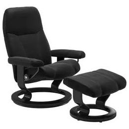 Relaxsessel stressless "Consul" Sessel Gr. Leder PALOMA, Classic Base Schwarz, PlusTMSystem-Gleitsystem-Relaxfunktion-Drehfunktion-Kopfstützenverstellung-Rückteilverstellung, B/H/T: 76cm x 100cm x 71cm, schwarz (black paloma) mit Hocker, Classic Base, Größe M, Gestell Schwarz