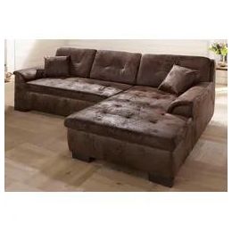 Ecksofa Home Affaire "Bergen" Sofas Gr. B/H/T: 267cm x 83cm x 178cm, Microfaser MELROSE, Recamiere rechts, mit Bettfunktion, braun (dunkelbraun) wahlweise mit Bettfunktion L-Form